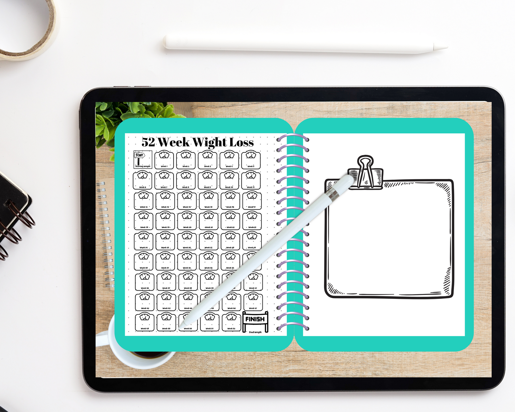 52 Week Weight Tracker / year at a glance tracker / Weight loss / Jour ...