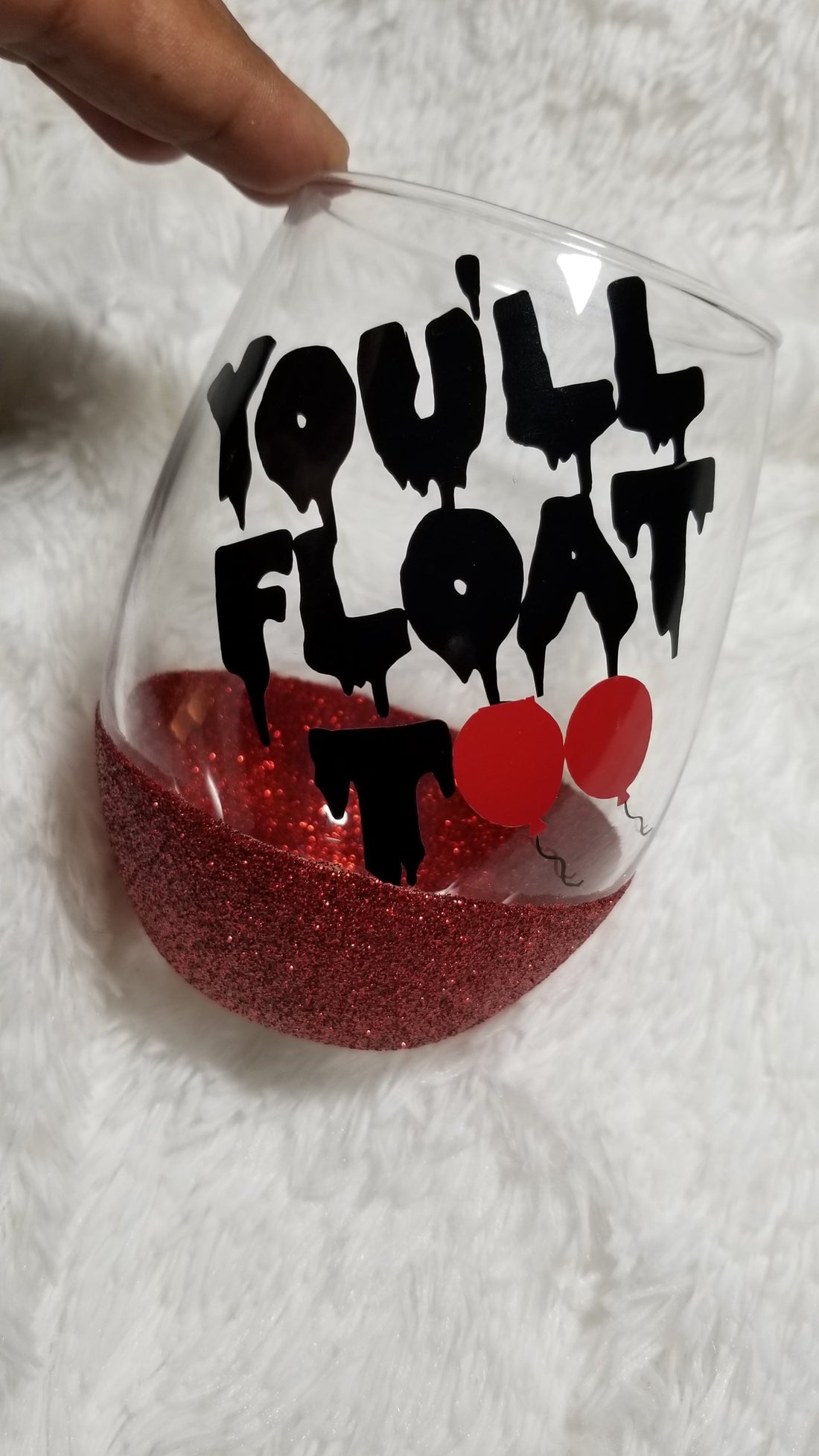 IT wine glass, glitter wine glass, You'll float too, Pennywise, Horror ...