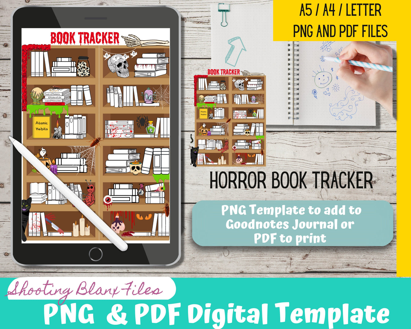 Book Tracker Journal Horror Themed page / Digital Tracker / Bujo / Dig ...